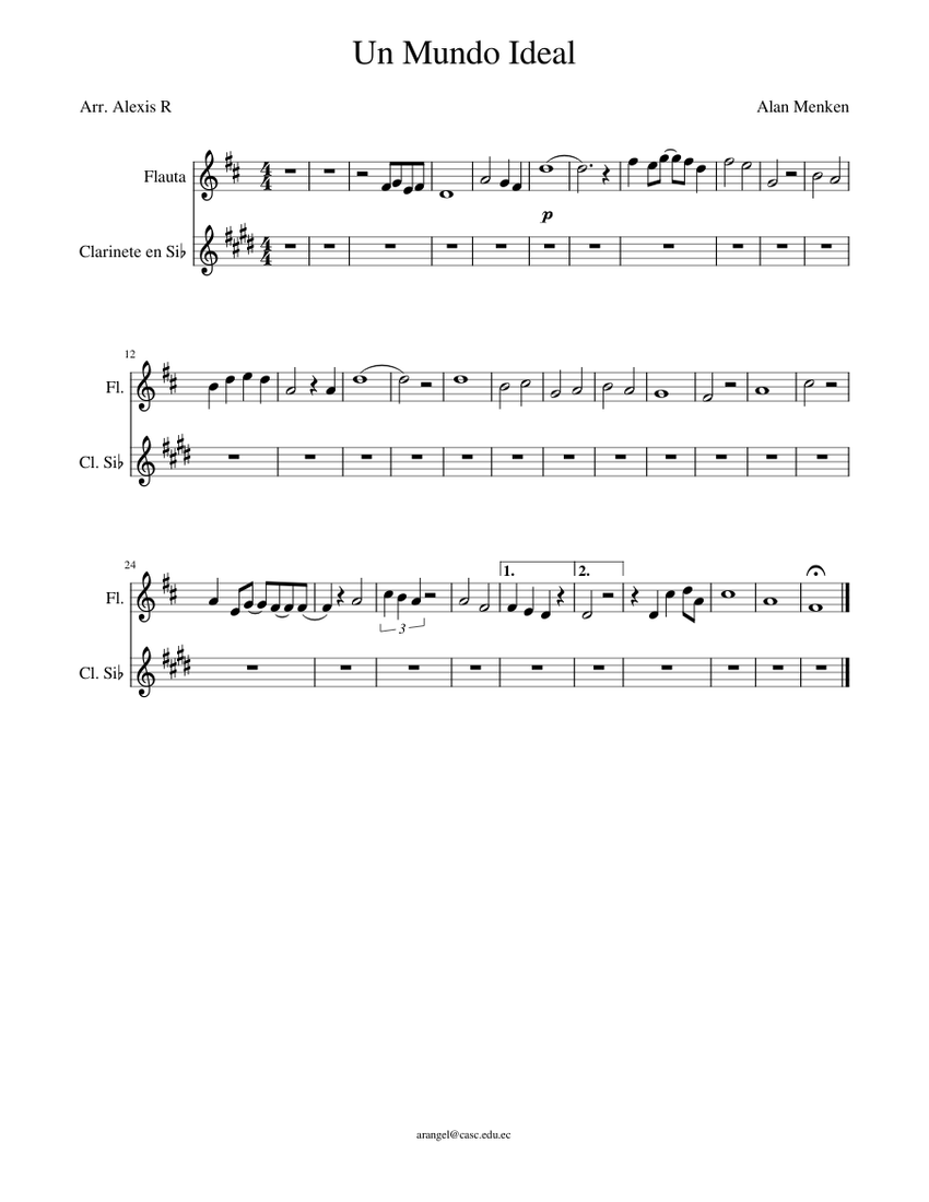Un Mundo Ideal Flauta 2 Sheet Music for Flute, Clarinet in b-flat ...