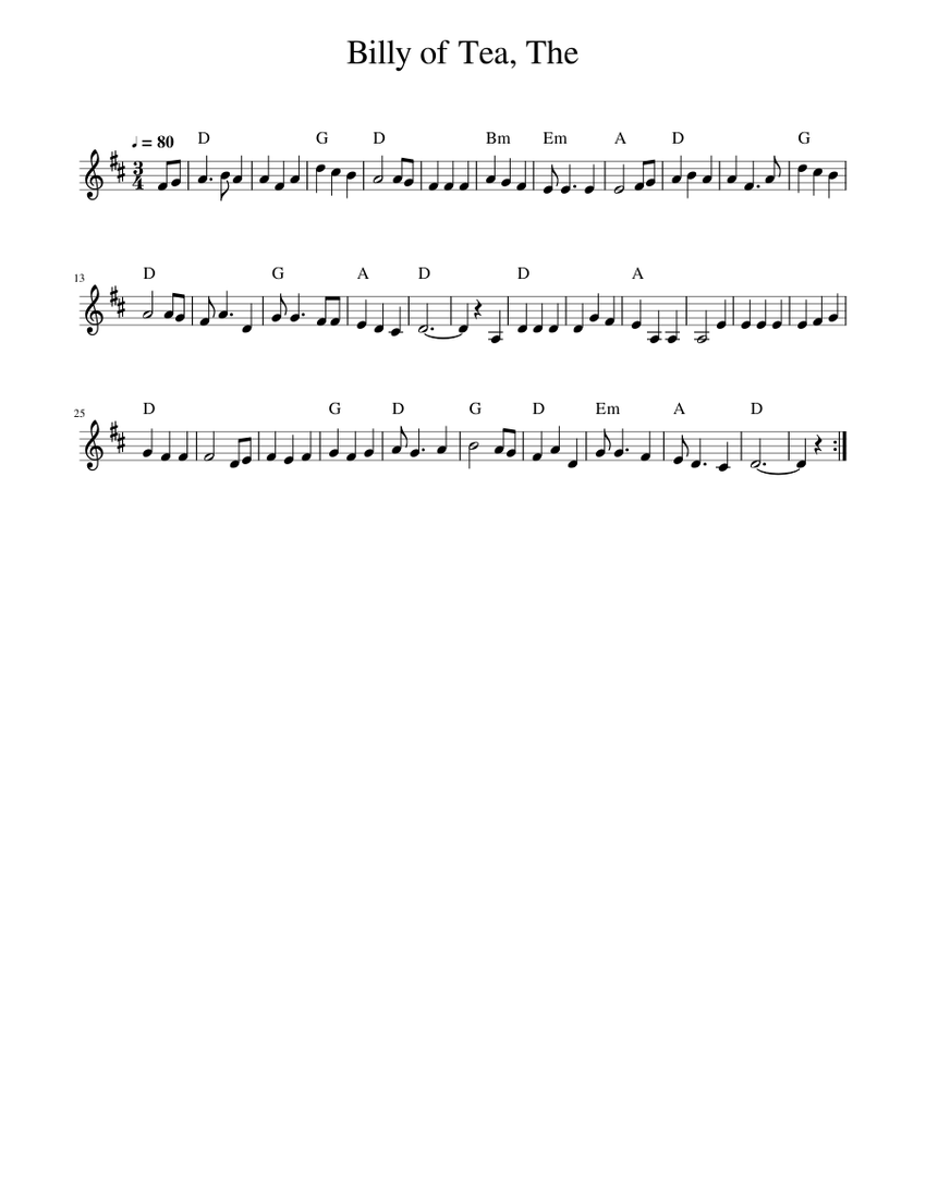 The Billy of Tea Sheet Music with Chords for Piano (Solo) easy ...