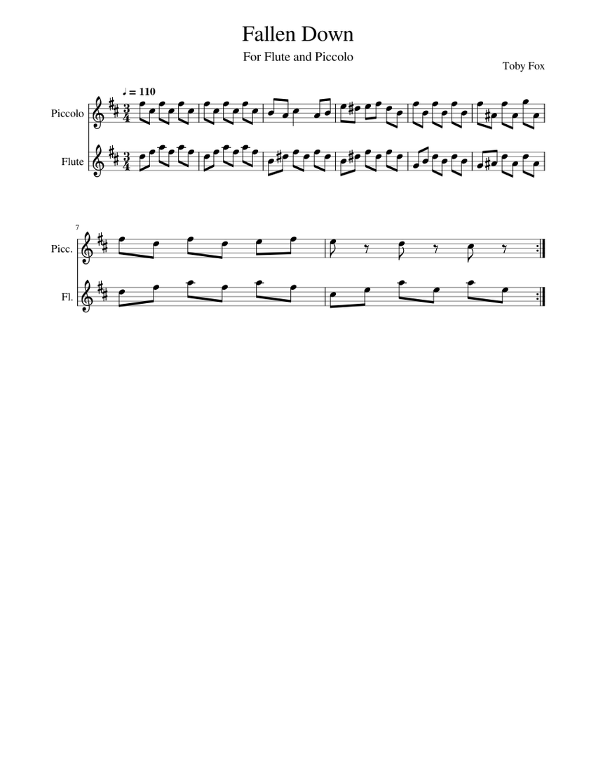 Fallen Down Sheet music for Flute piccolo, Flute (Woodwind Duet ...