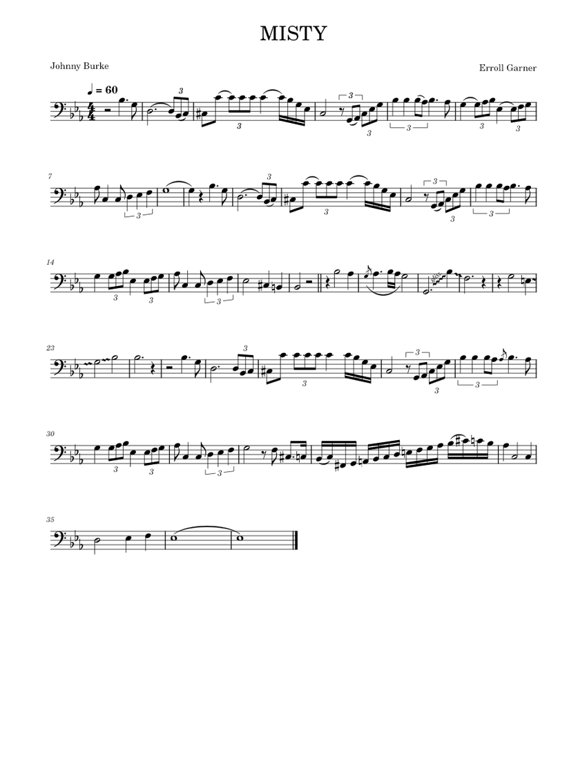 Misty - Erroll Gardner Sheet Music for Cello (Solo) | MuseScore.com