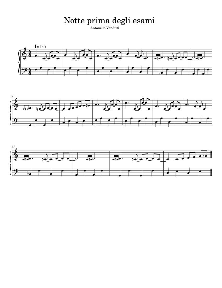 Notte prima degli esami – Antonello Venditti Sheet music for Piano ...