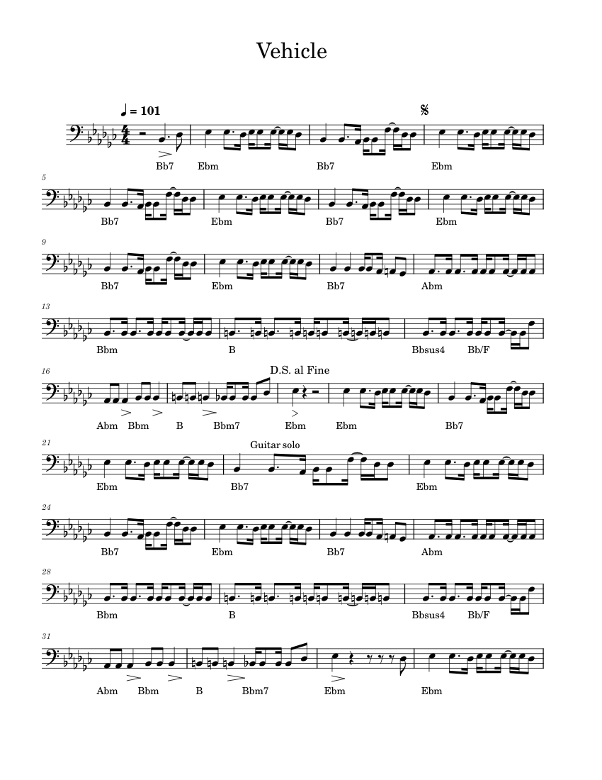 Vehicle – The Ides of March Bass notation Vehicle Sheet Music for Bass ...