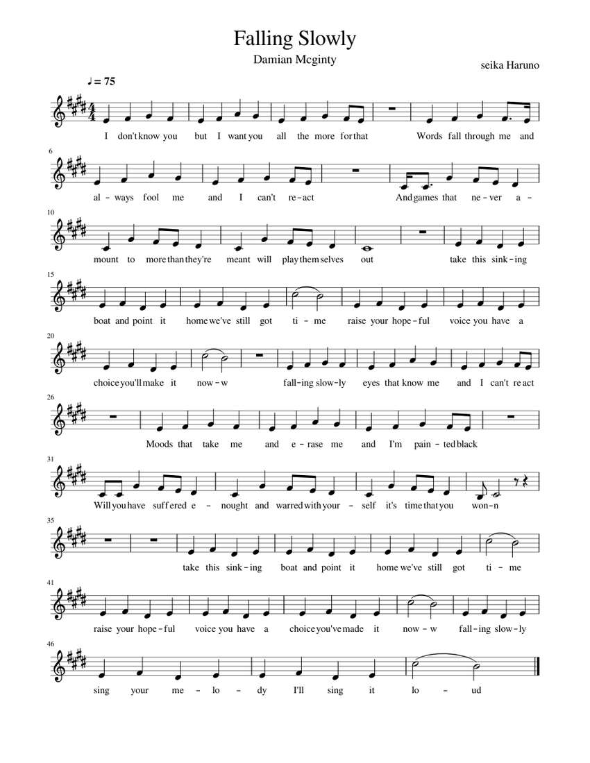 Falling Slowly Sheet music for Violin (Solo) | Musescore.com