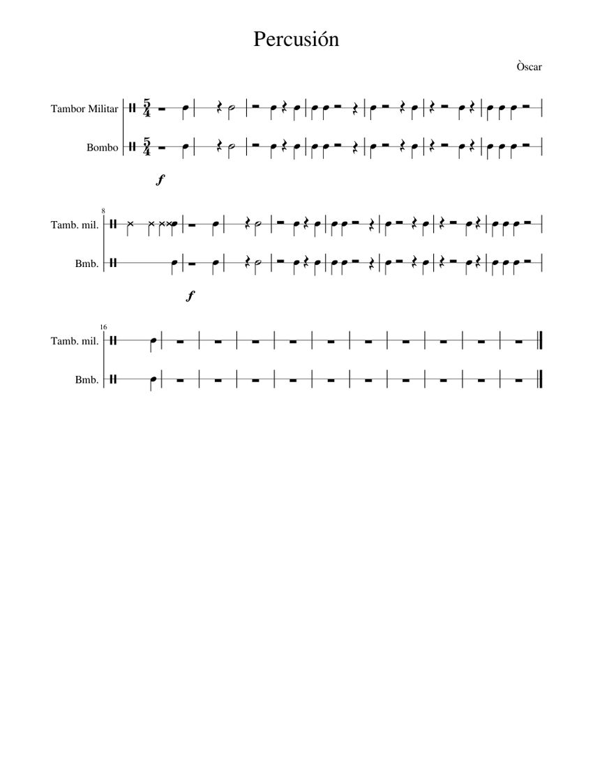 Percusión Sheet music for Snare drum, Bass drum (Percussion Duet ...
