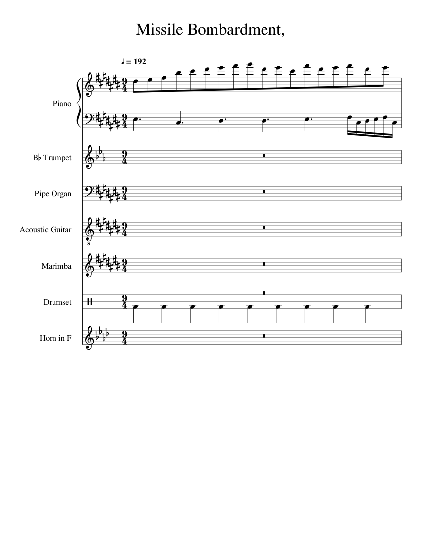 Missile Bombardment, Sheet music for Piano, Organ, Trumpet in b-flat ...