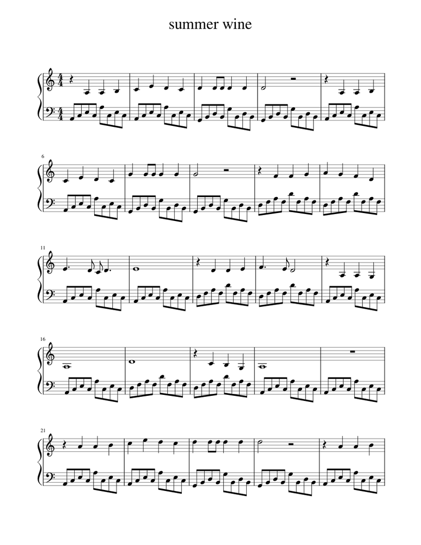 summer wine Sheet music for Piano (Solo) Easy | Musescore.com