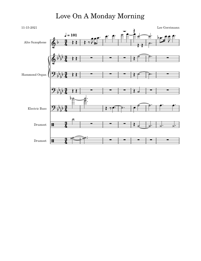 Love On A Monday Morning Sheet Music for Organ, Saxophone alto, Bass ...