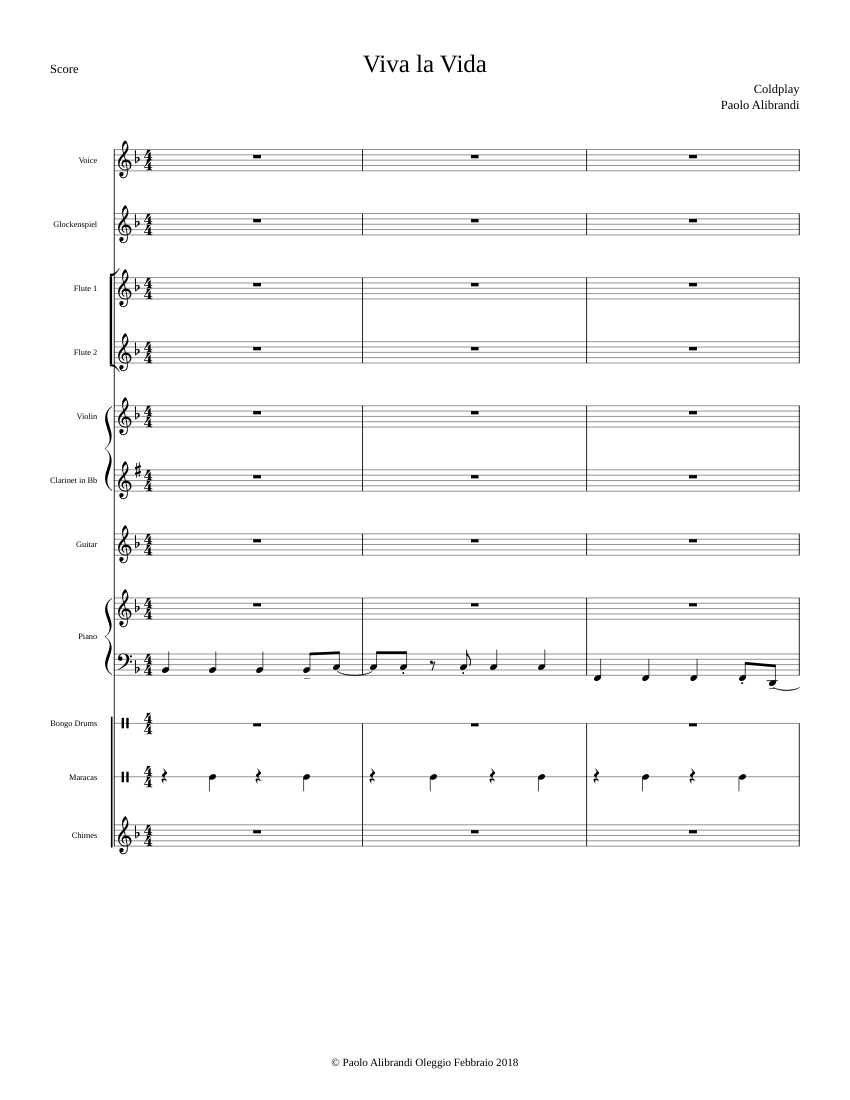 Viva la Vida – Coldplay Viva la Vida Sheet Music for Piano, Flute ...