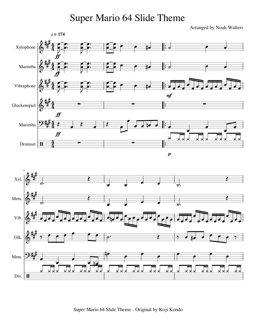 Super Mario 64 Slide Theme for Percussion Ensemble Sheet music for ...