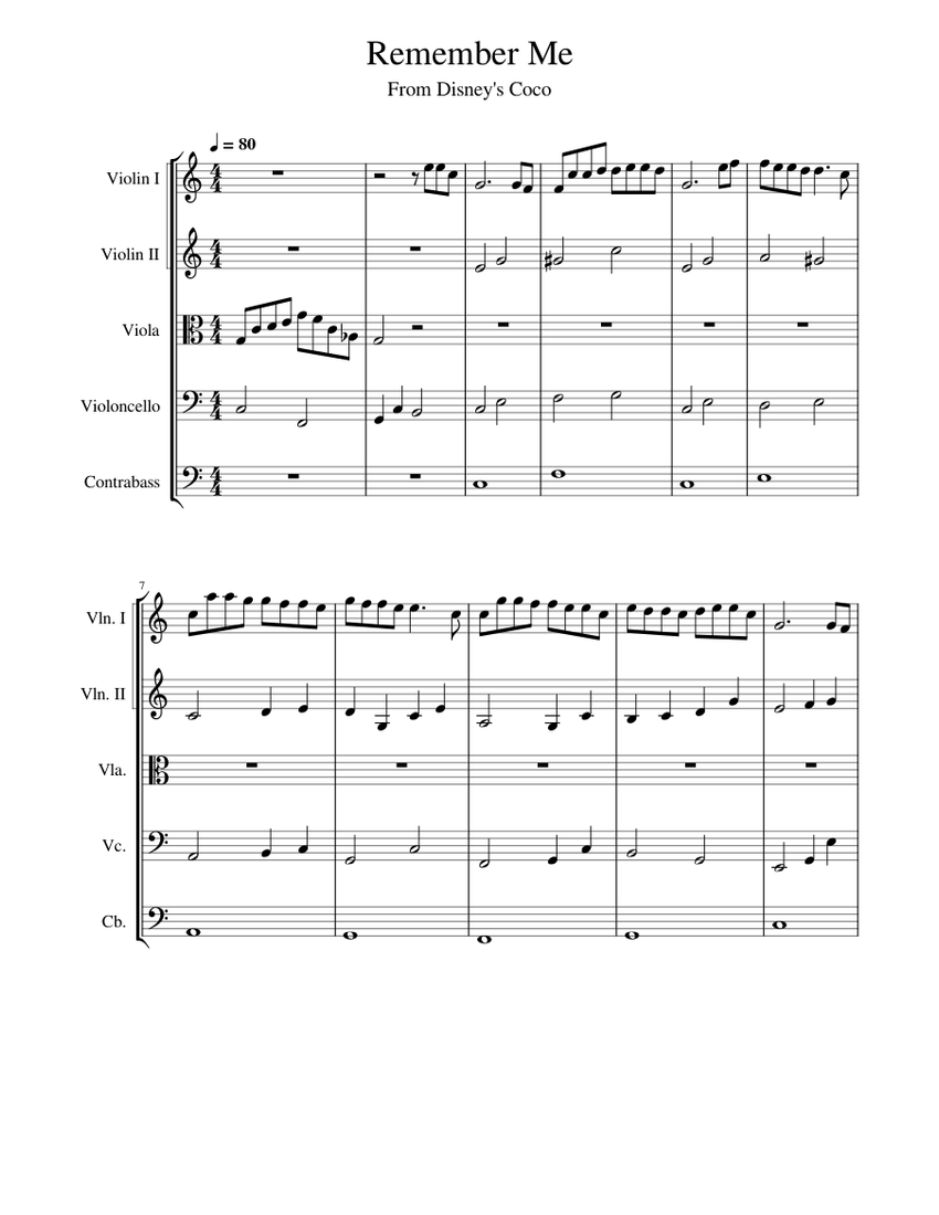 Remember me – Miguel Sheet music for Contrabass, Violin, Viola, Cello ...