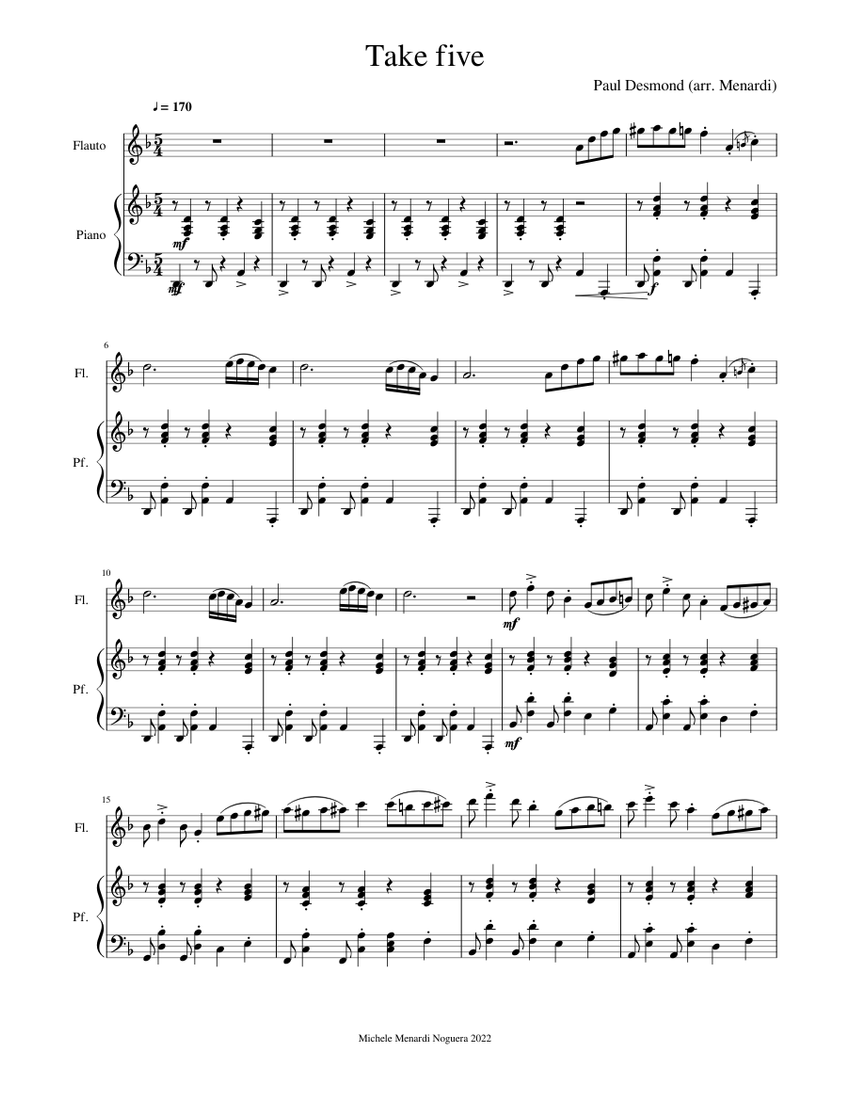 Take Five – Paul Desmond (flute and piano) Sheet music for Piano, Flute ...