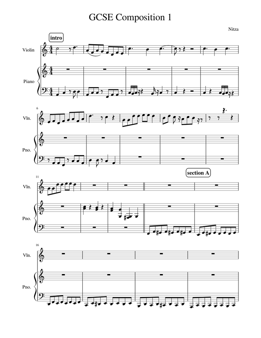 GCSE Composition 1 Sheet music for Piano, Violin (Solo) | Musescore.com