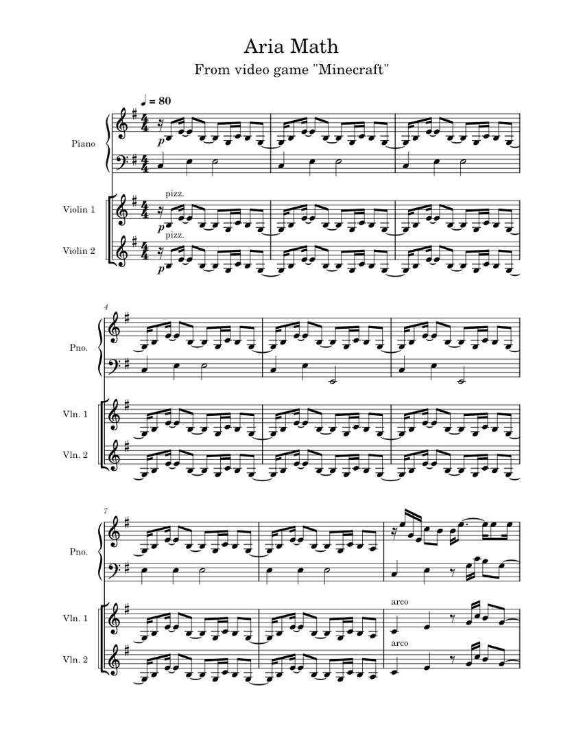 Aria Math – C418 Aria Math Sheet Music for Piano, Violin (Mixed Trio ...