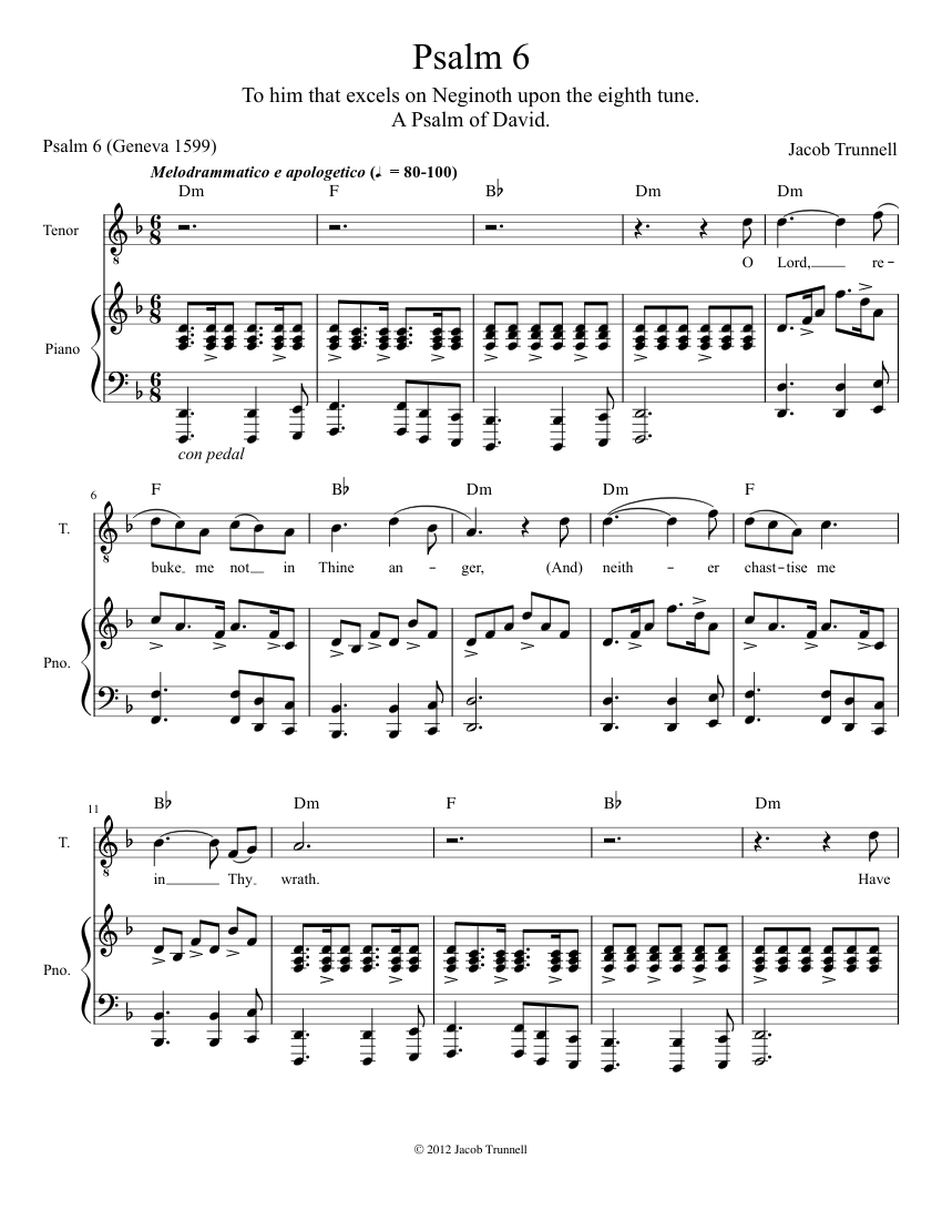 Psalm 6 Sheet Music for Piano (Piano-Voice) | MuseScore.com