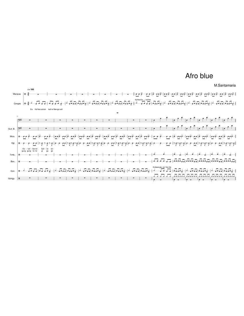 Afro blue Sheet Music with Chords for Piano, Vocals, Flute, Bass guitar ...