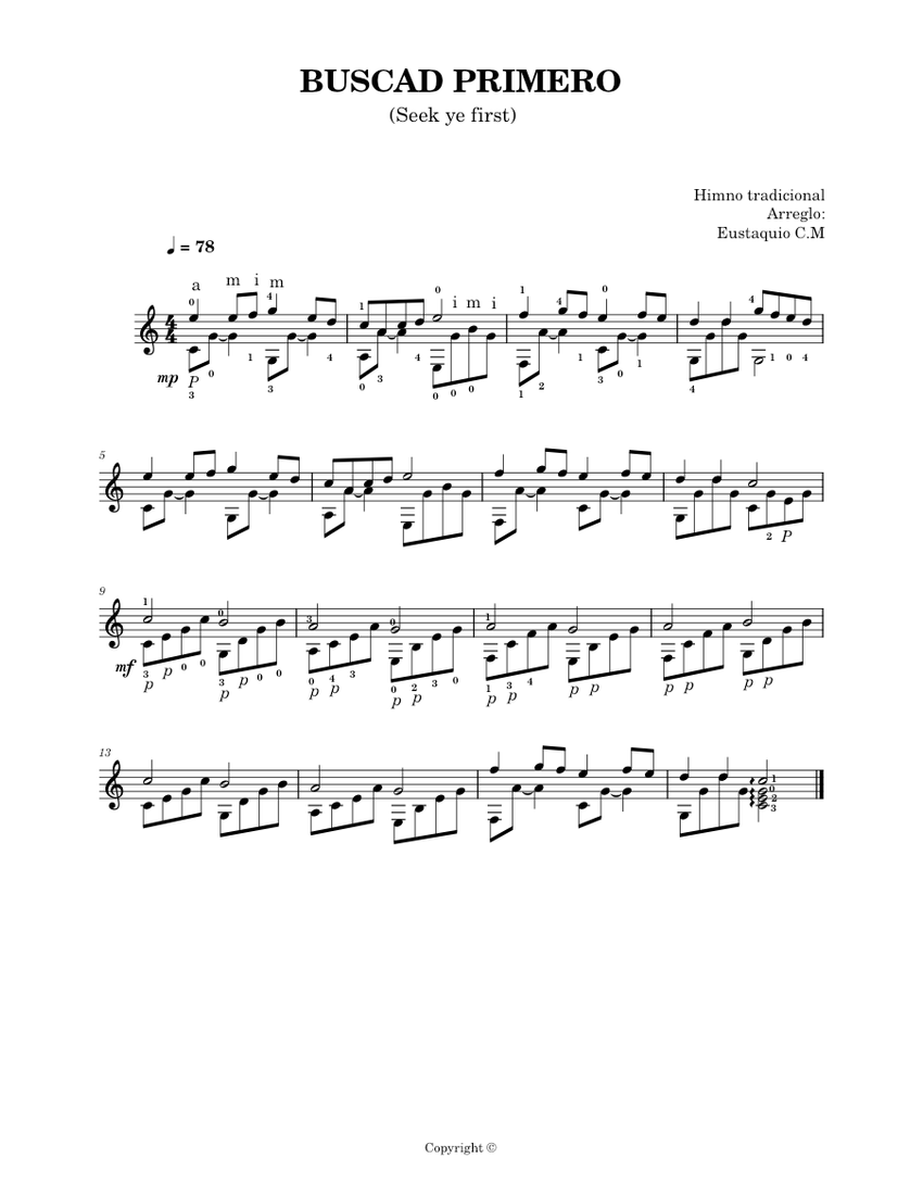 BUSCAD PRIMERO EL REINO DE DIOS Sheet music for Guitar (Solo ...