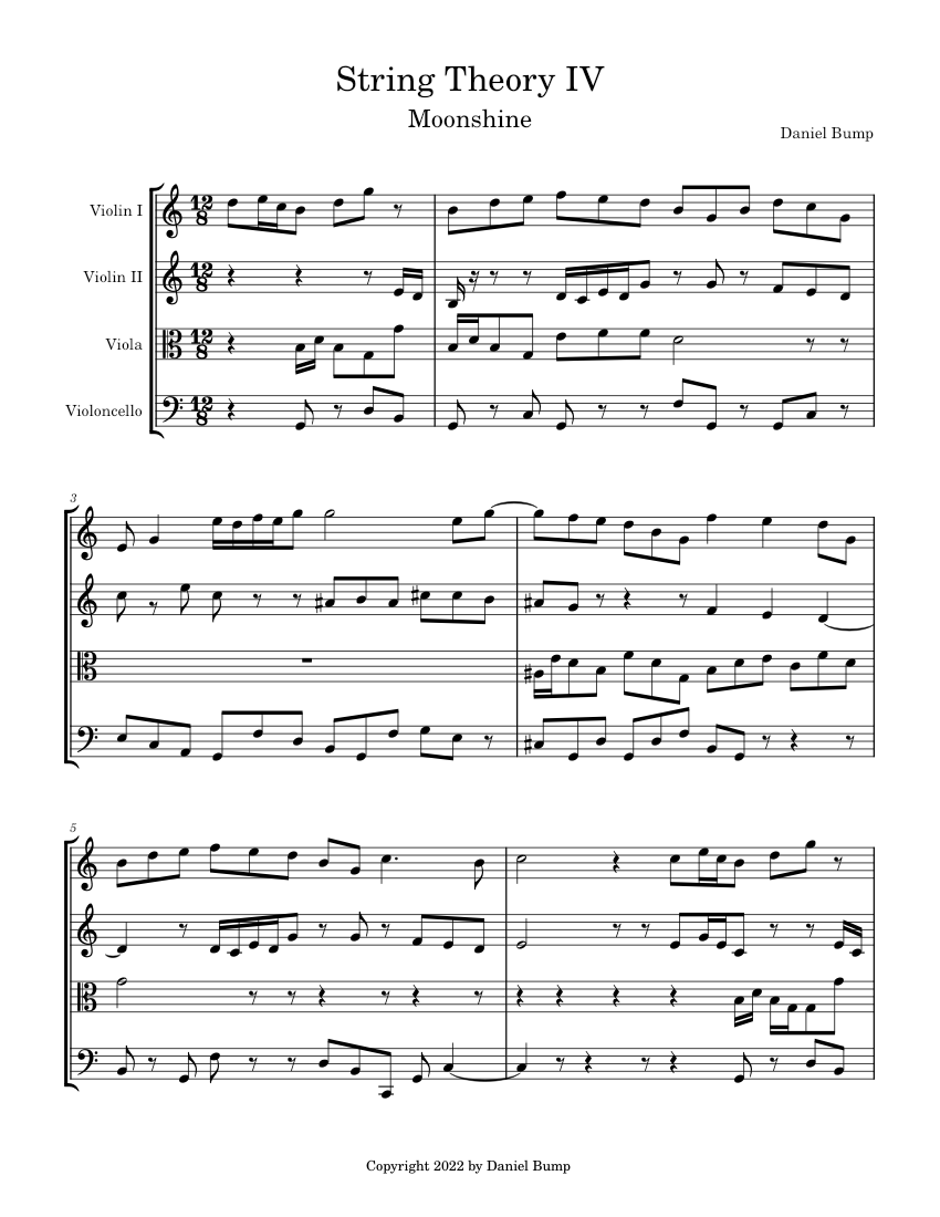 String Theory IV Sheet Music for Violin, Viola, Cello (String Quartet ...