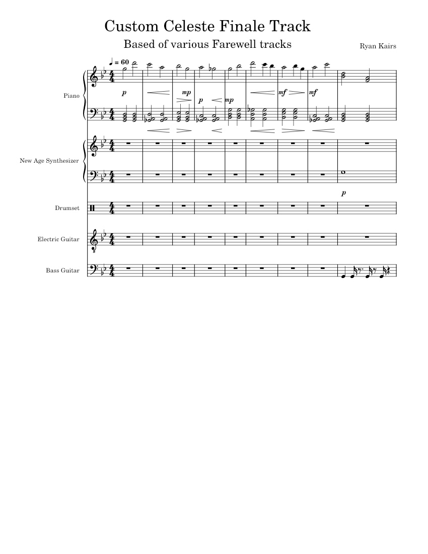 Custom Celeste Finale Track Sheet music for Piano, Guitar, Bass guitar ...