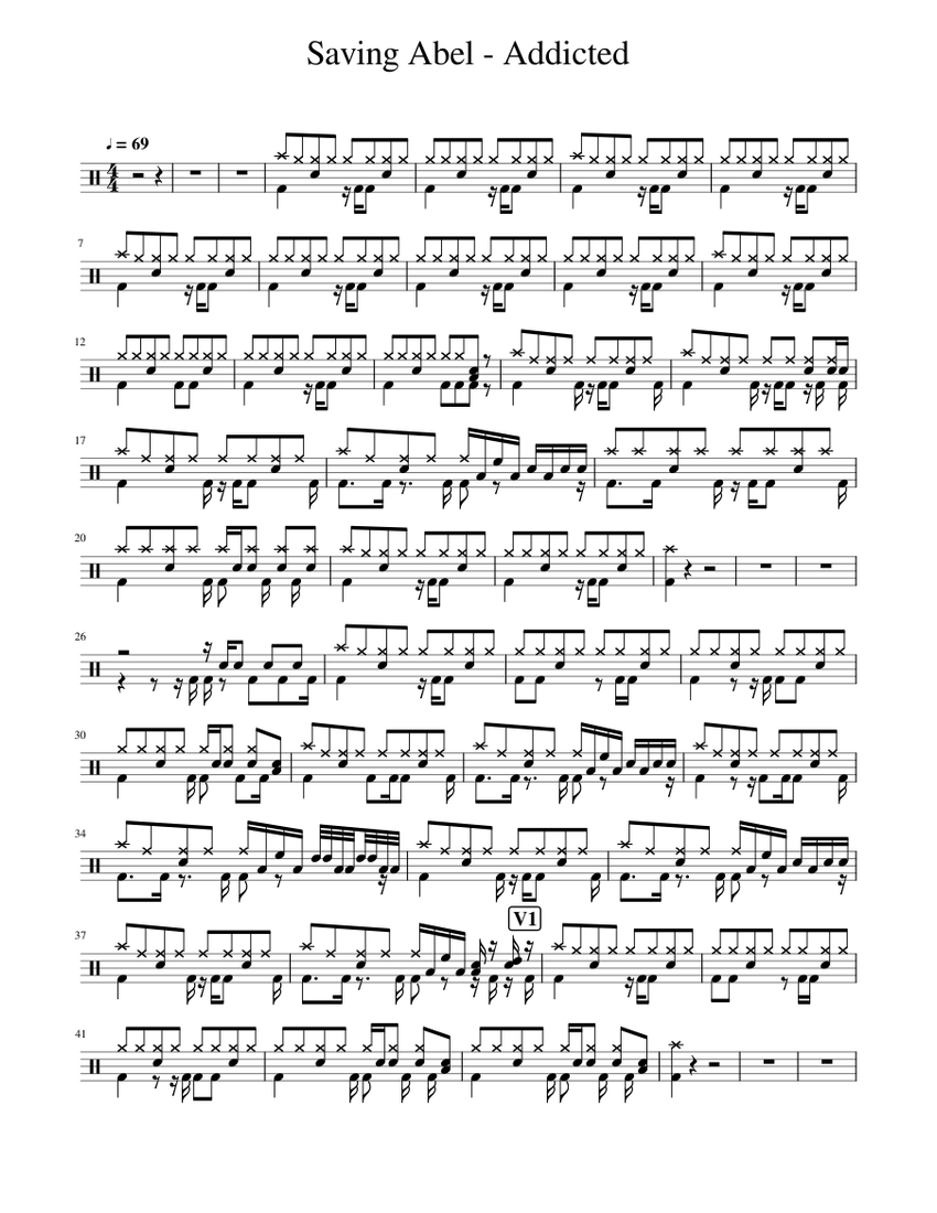 Saving Abel - Addicted Drums Sheet music for Drum group (Solo) | Musescore.com