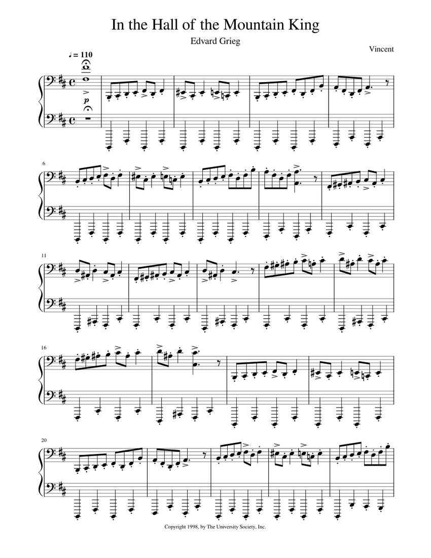 Grieg - In the Hall of the Mountain King (Piano Version) Sheet Music ...