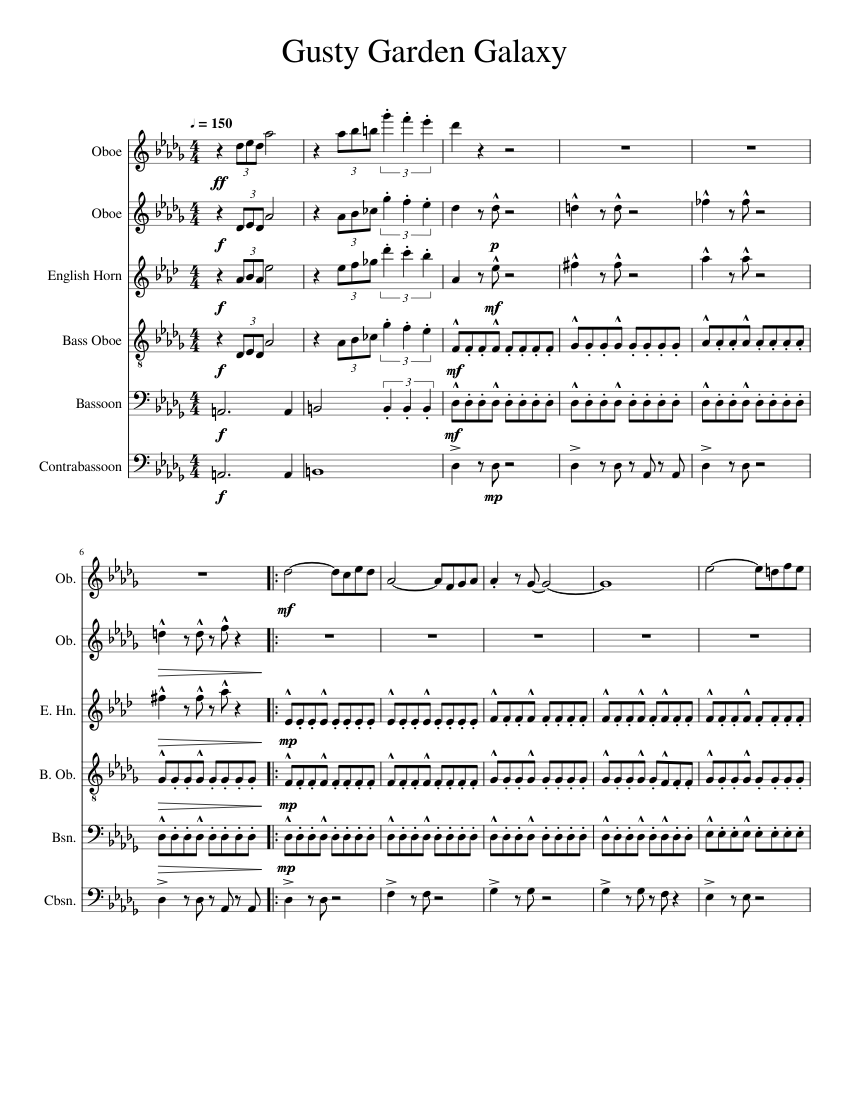 Gusty Garden Galaxy - Double Reed Sextet - piano tutorial