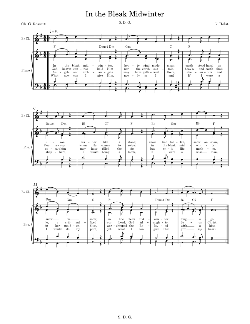 In the Bleak Midwinter - psalm étude Sheet Music with Chords for Piano ...