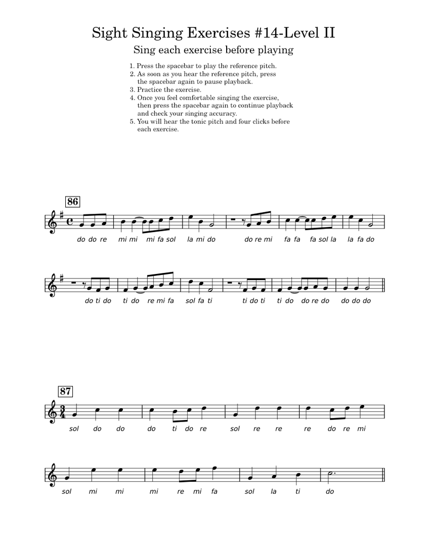 Sight Singing Exercises #14-Level II.mscz Sheet music for Vocals (Solo ...