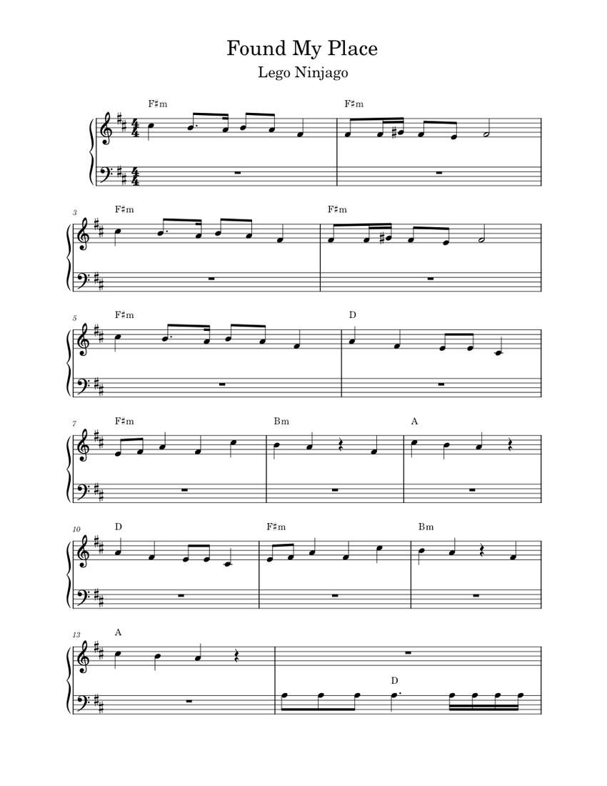 Found My Place – Lego Ninjago Sheet Music with Chords for Piano (Solo ...