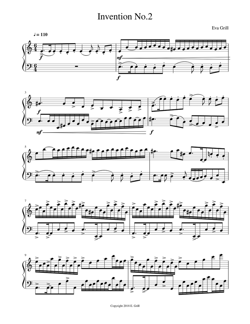 Invention No 2 Sheet music for Piano (Solo) | Musescore.com
