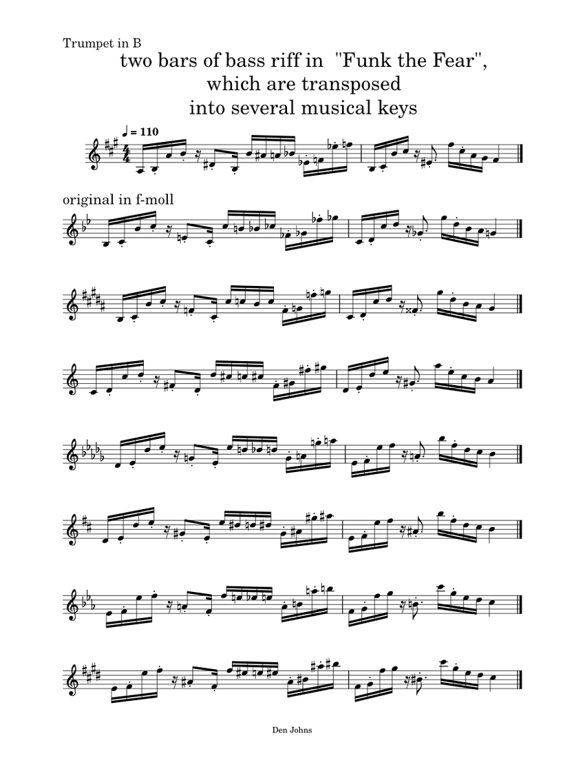 two bars of bass riff in Funk the Fear song by Esperanza Spalding Sheet ...