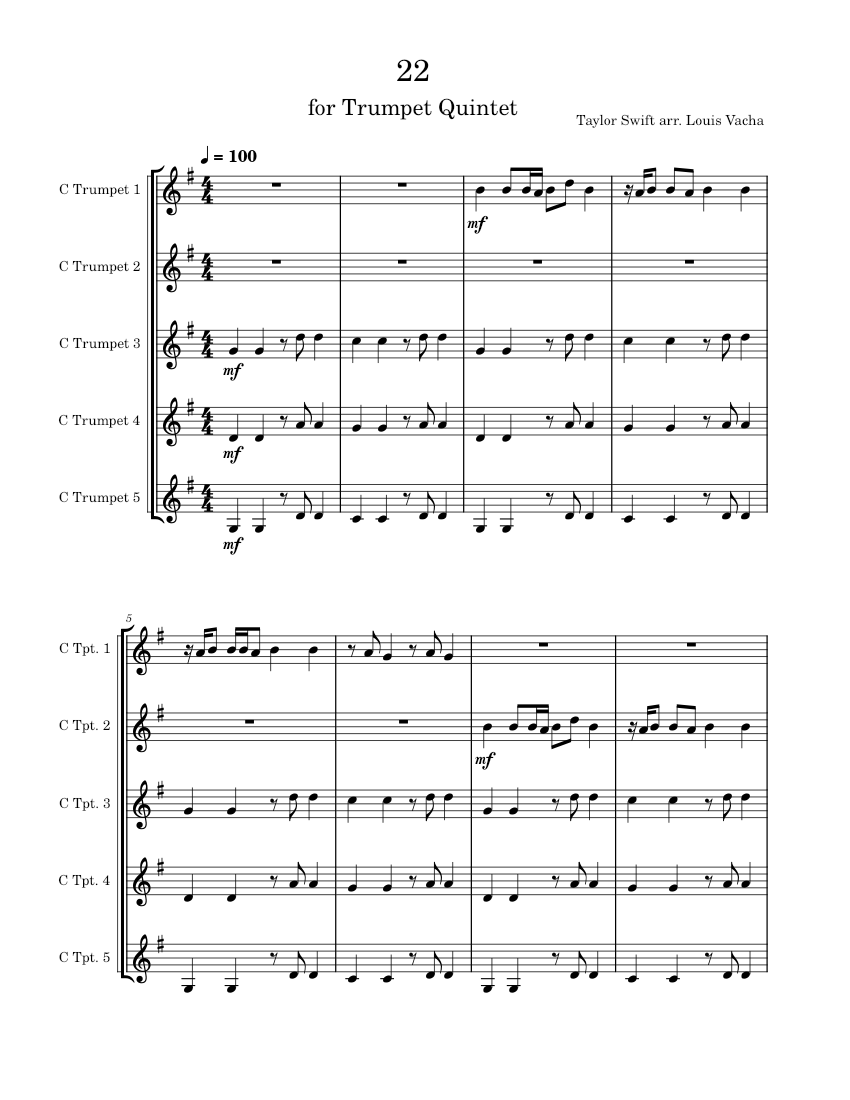 22 (Taylor's Version) – Taylor Swift Sheet Music for Trumpet in c ...
