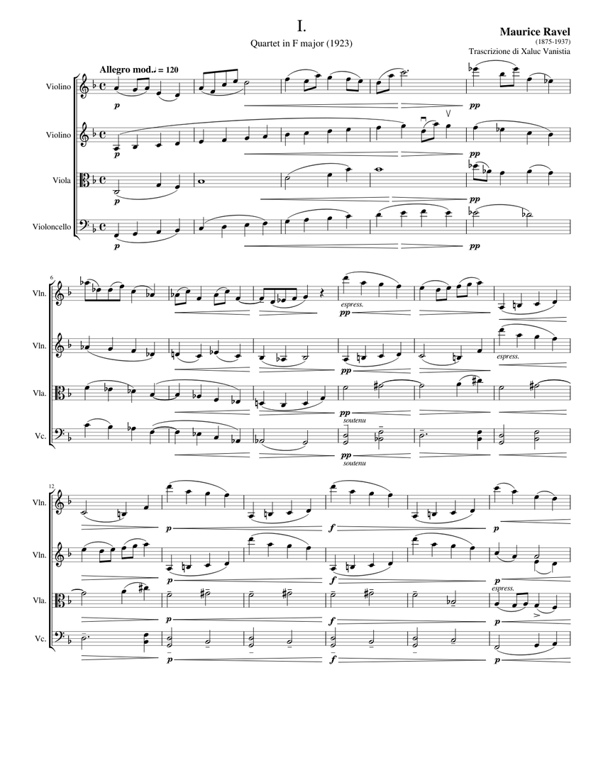 M. Ravel - i. Quartet in F major (WIP) Sheet music for Violin, Viola, Cello (String Quartet ...