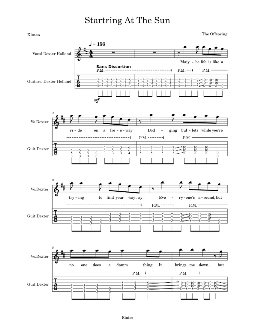 The Offspring - Startring At The Sun Sheet Music and Tab for Oboe ...