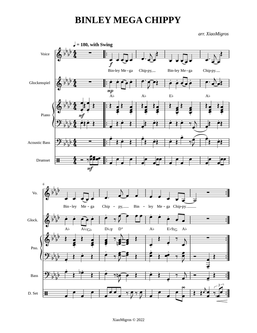 BINLEY MEGA CHIPPY Sheet music for Piano, Vocals, Glockenspiel, Bass ...