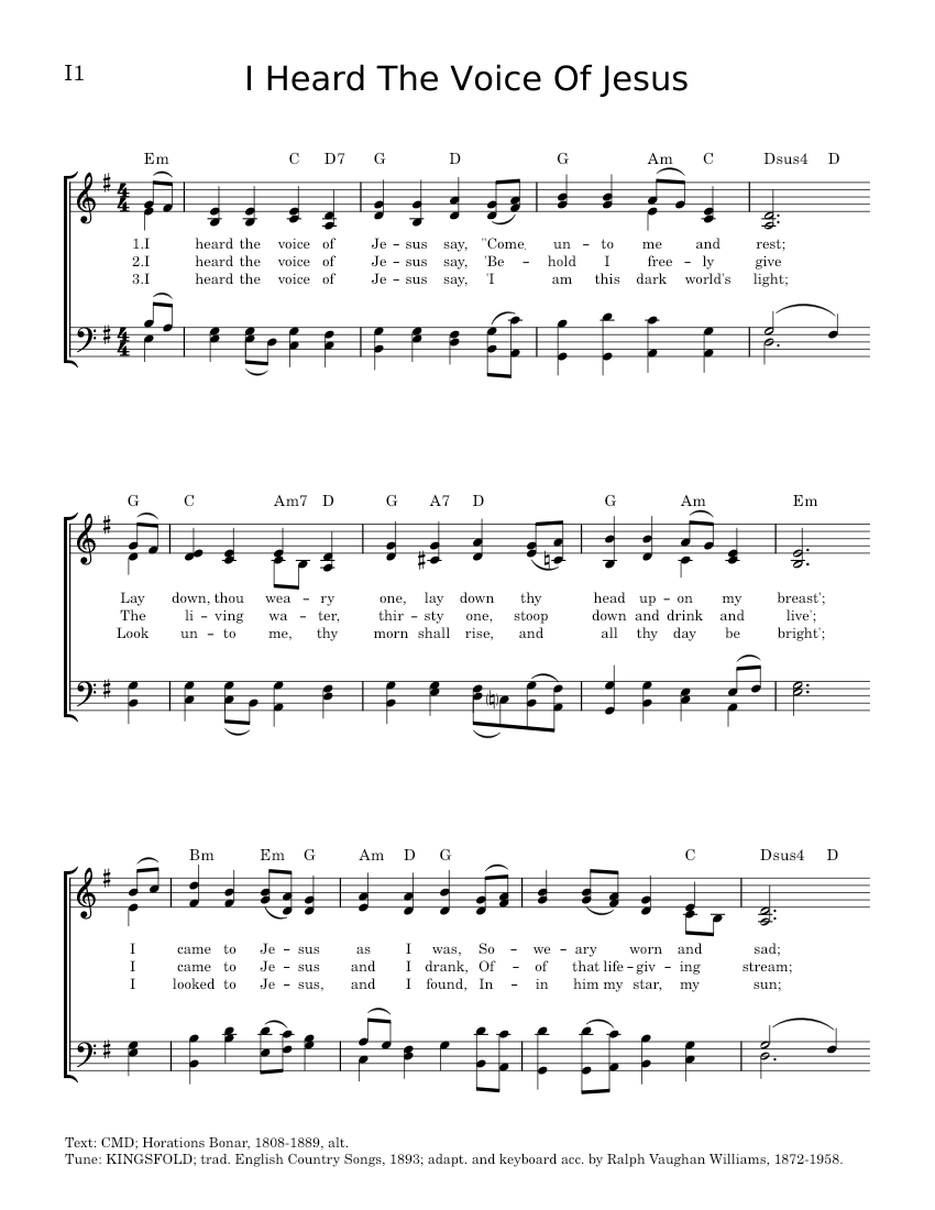 I Heard The voice of Jesus say Sheet Music with Chords for Piano (Solo ...