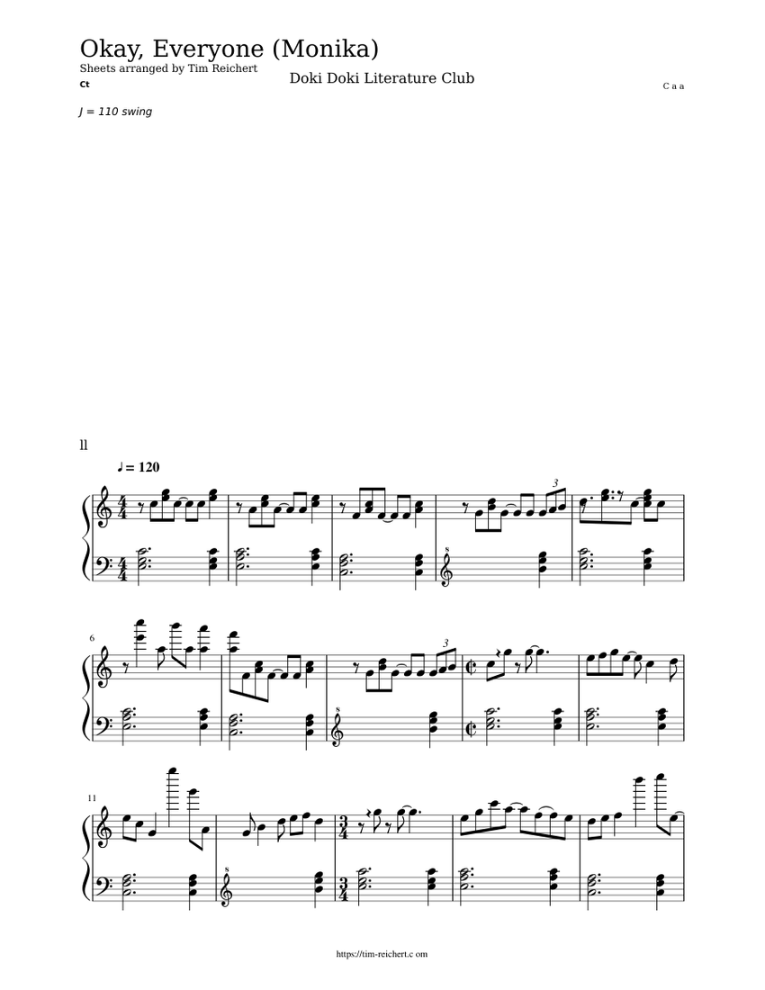 Doki Doki Literature Club - Okay Everyone! Sheet Music for Piano (Solo ...