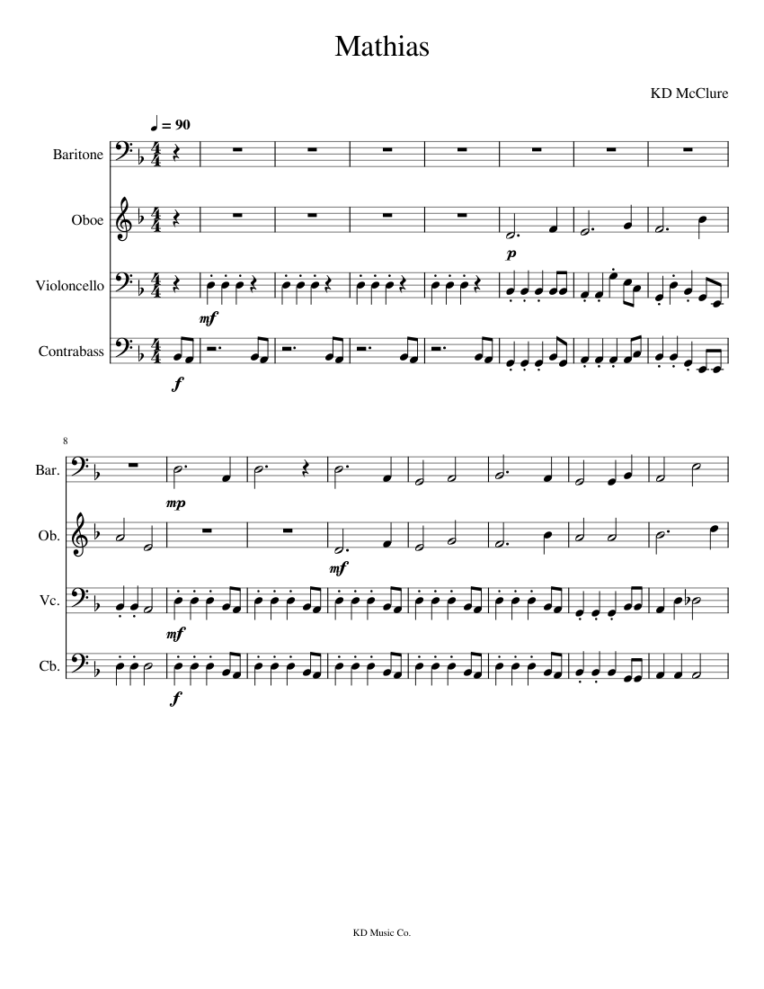 Mathias Sheet music for Baritone, Oboe, Contrabass, Cello (Mixed ...