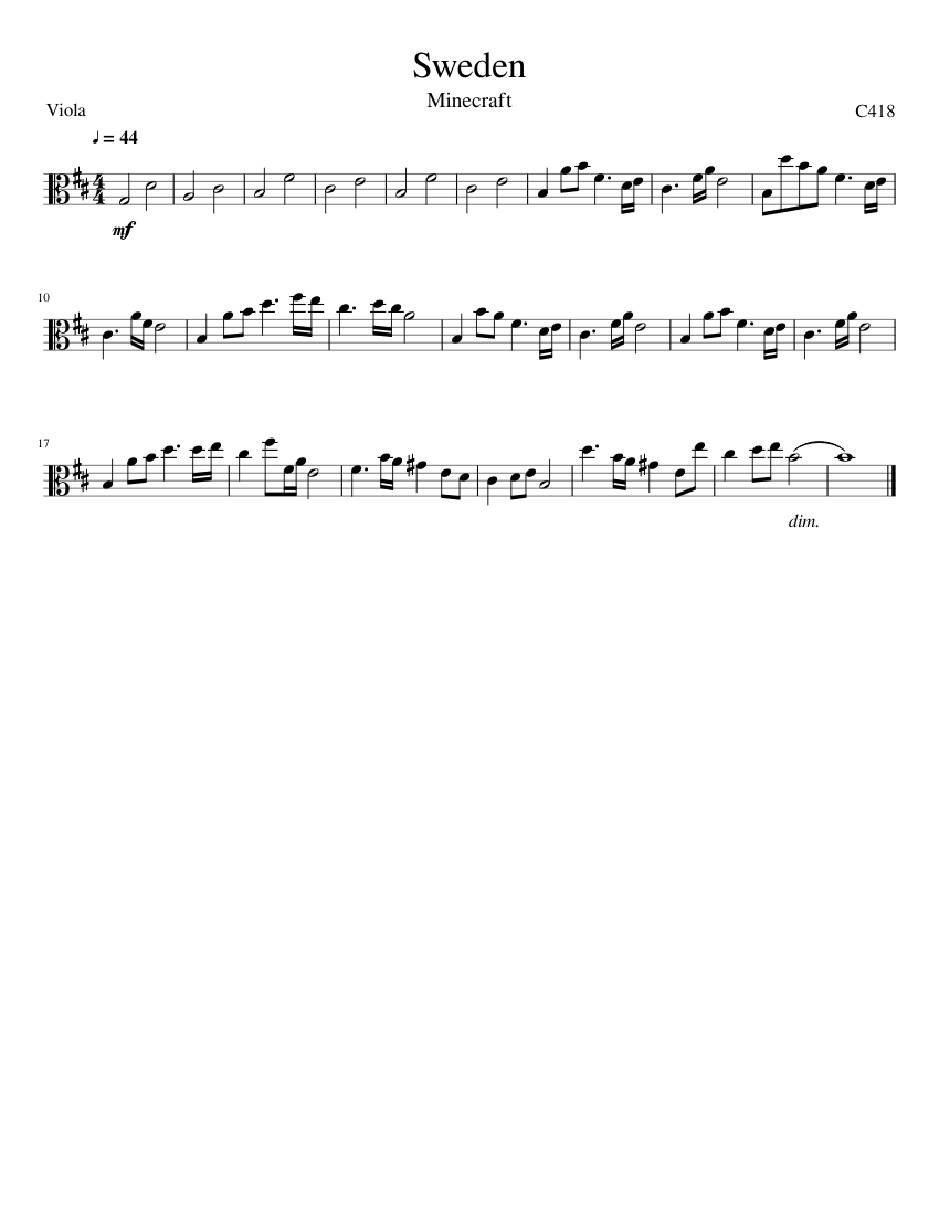 Minecraft - Sweden (Viola) Sheet music for Viola (Solo) | Musescore.com