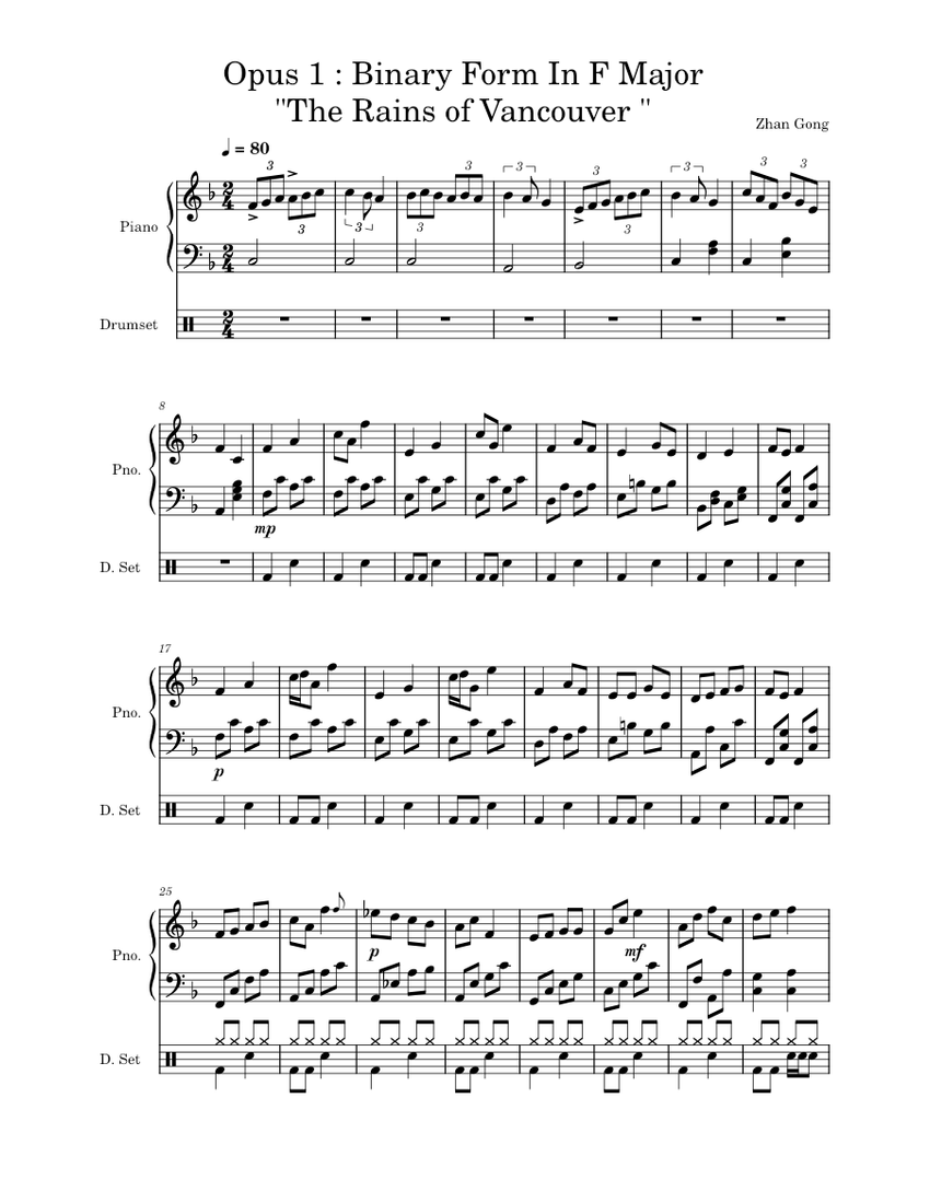 opus 1 binary form in f major Sheet music for Piano, Drum group (Mixed ...
