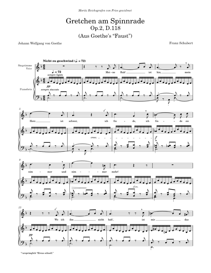 Gretchen am Spinnrade - High voice – Franz Schubert Sheet music for ...