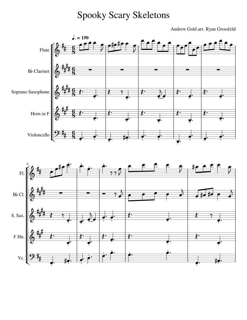 Spooky scary skeletons – Andrew Gold Sheet Music for Flute, Clarinet in ...