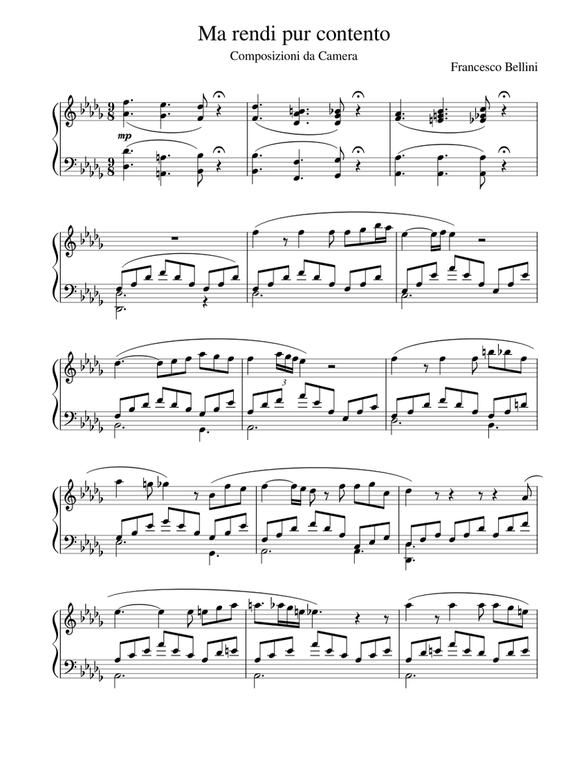 Vincenzo Bellini Ma rendi pur contento Piano Solo Sheet Music for Piano ...