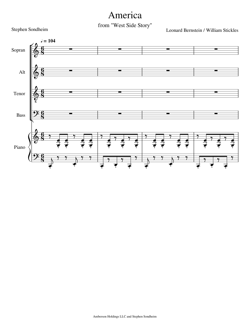 America Sheet music for Piano (Mixed Quintet) | Musescore.com