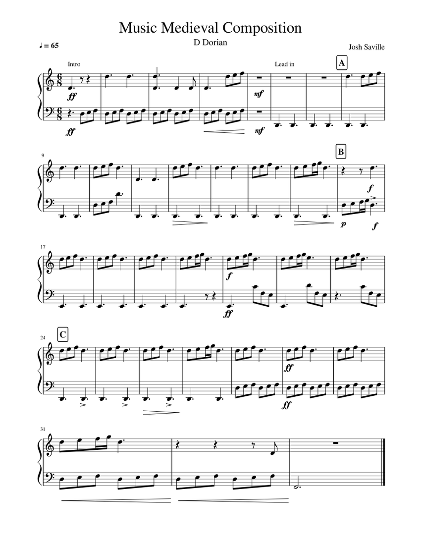 Music Medieval Composition Sheet Music for Piano (Solo) Easy ...