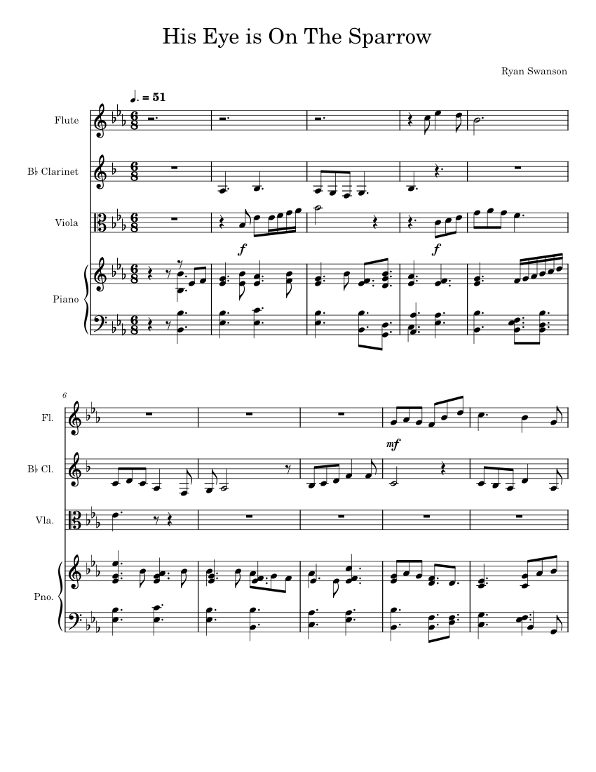 His Eye Is On The Sparrow – Misc Praise Songs Sheet music for Piano, Flute, Clarinet in b-flat ...