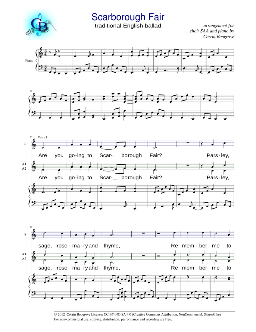 Scarborough Fair (choir SAA and piano) - traditional Sheet music for ...