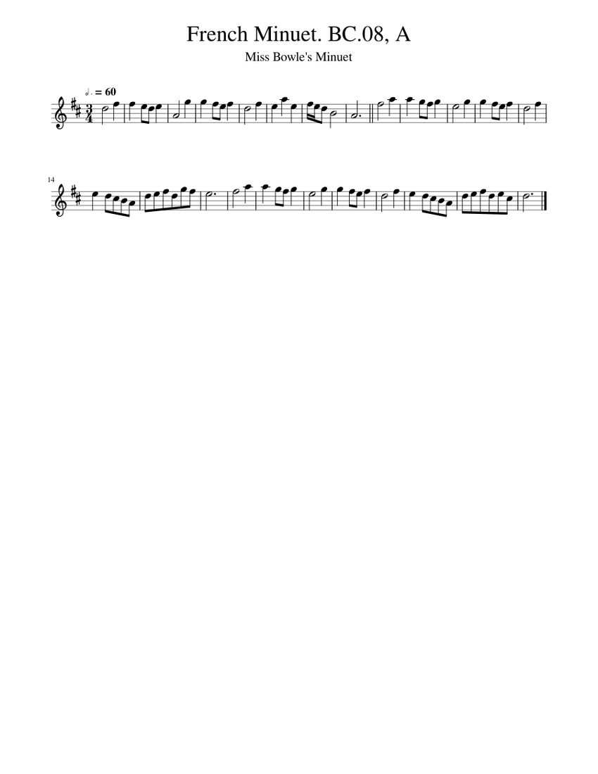 French Minuet. BC.08, A Sheet Music for Piano (Solo) Easy | MuseScore.com