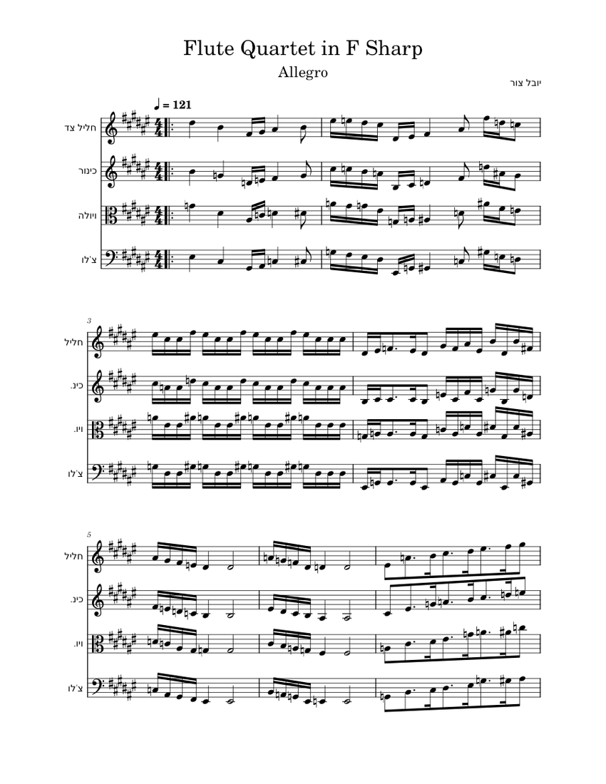 Flute Quartet in F Sharp Sheet music for Flute, Violin, Viola, Cello ...