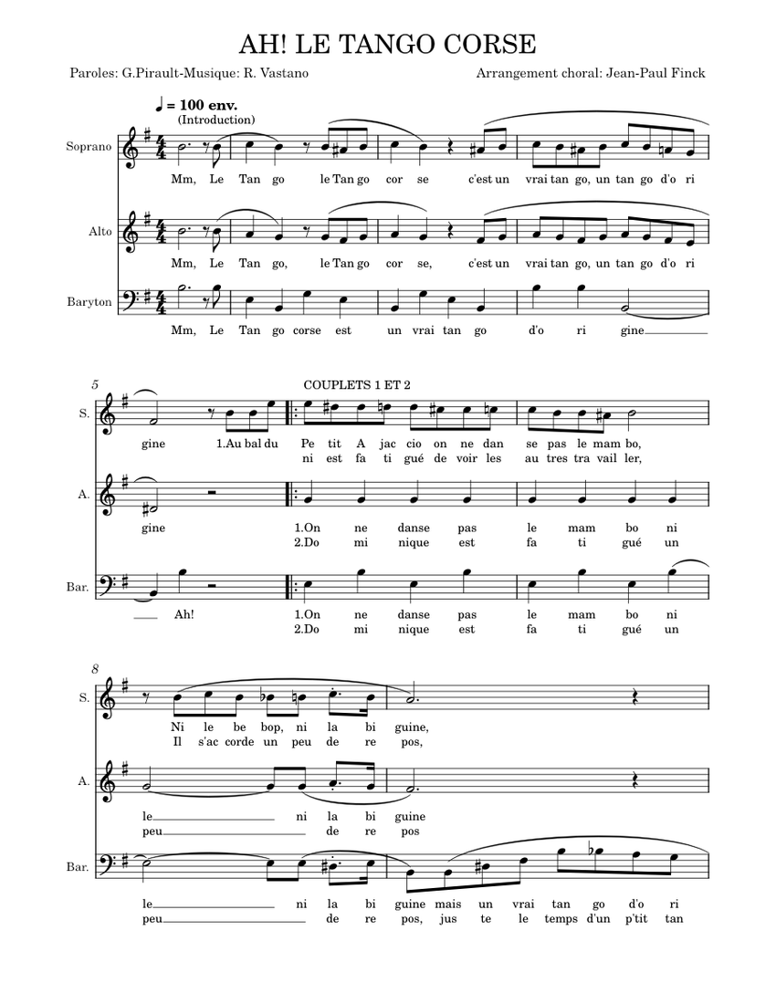 Ah! Le Tango Corse – Ray Vastano Sheet Music for Soprano, Alto ...