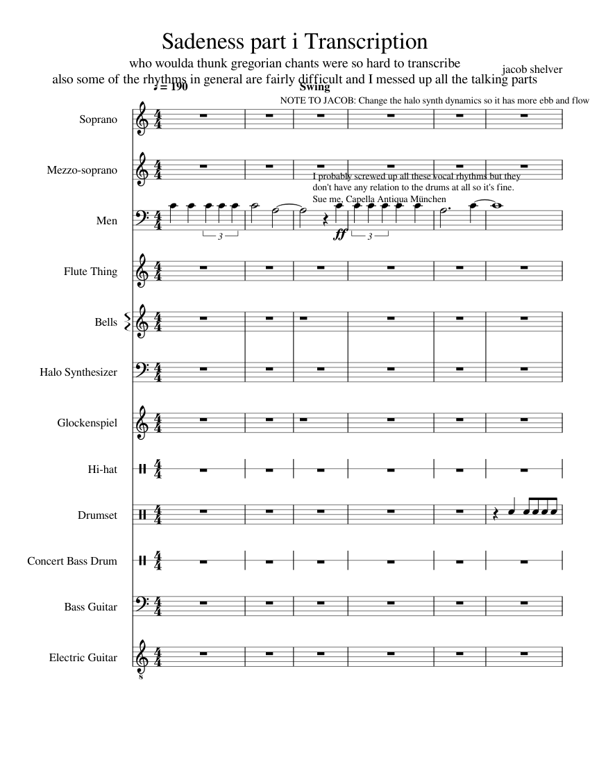 Sadeness part i Transcription Sheet music for Soprano, Male, Mezzo ...